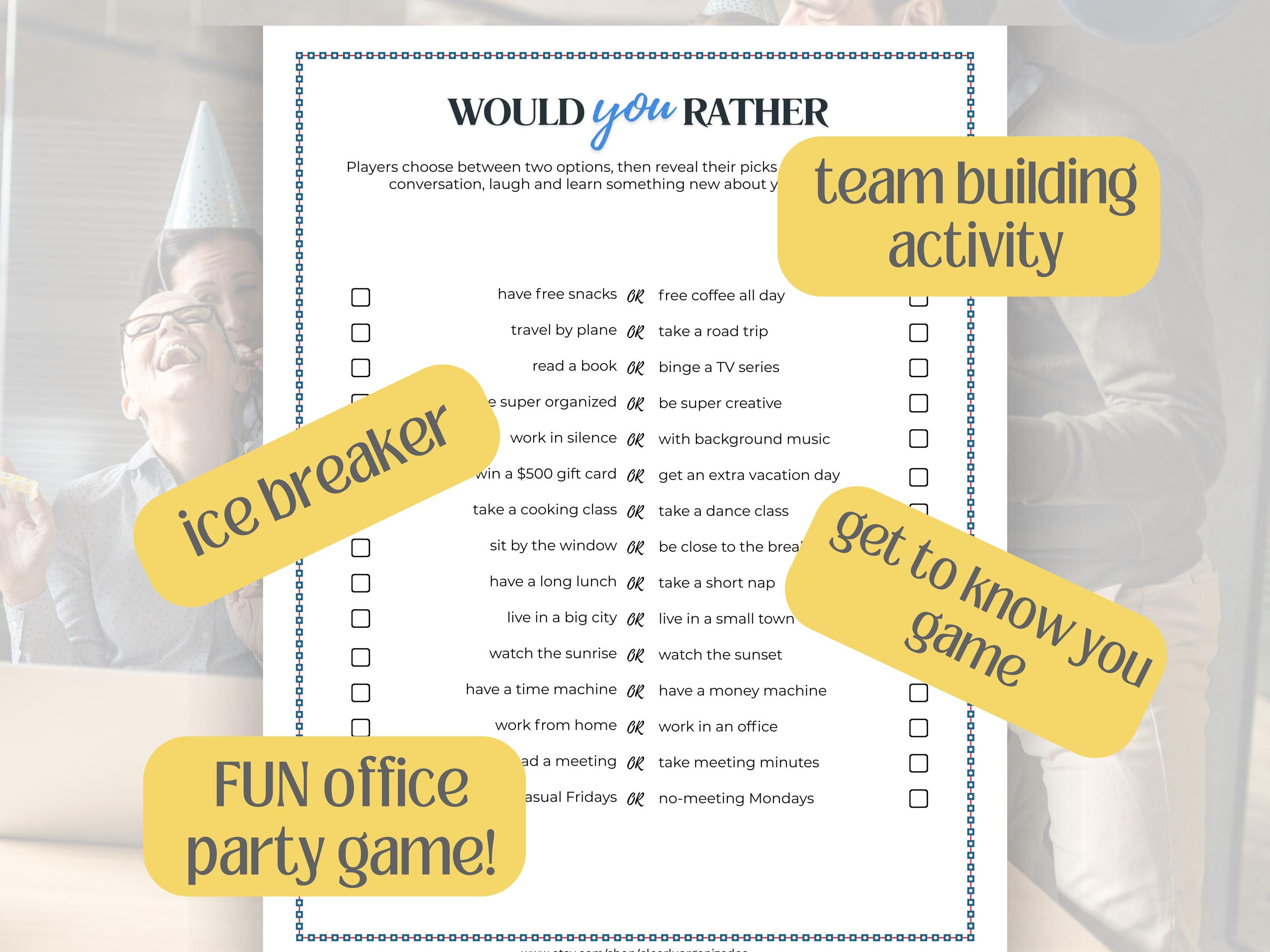 Would You Rather Ice Breaker Game: Printable Office Party Games ...