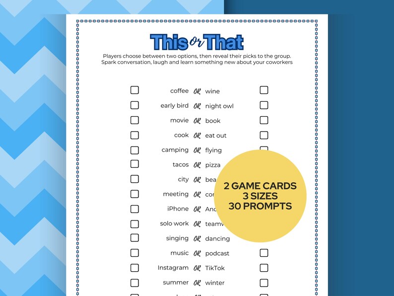 This or That Icebreaker Game: Office Party Team Building (printable) - Etsy