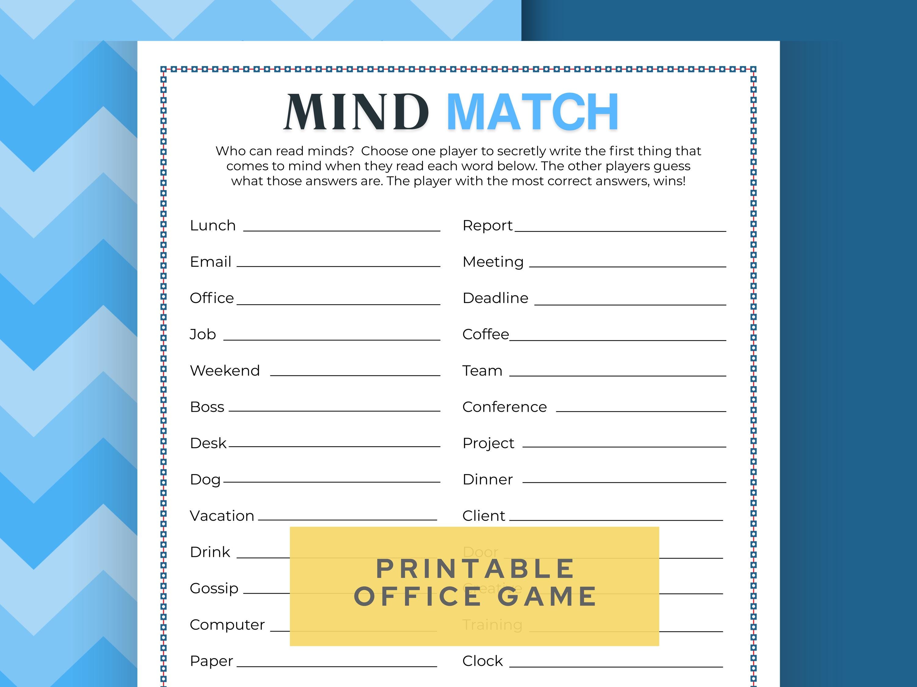 Team Building Games for Work Printable Office Game Icebreaker Mind Match Office Party Games Get ...