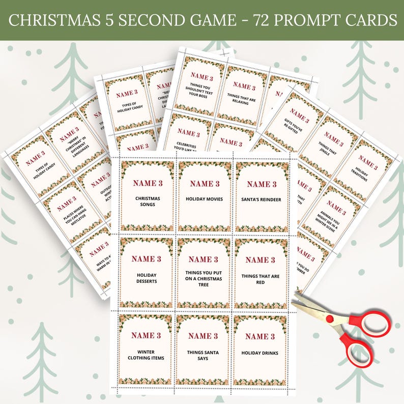 Christmas 5 Second Game Printable for Office Holiday Parties. Instant ...