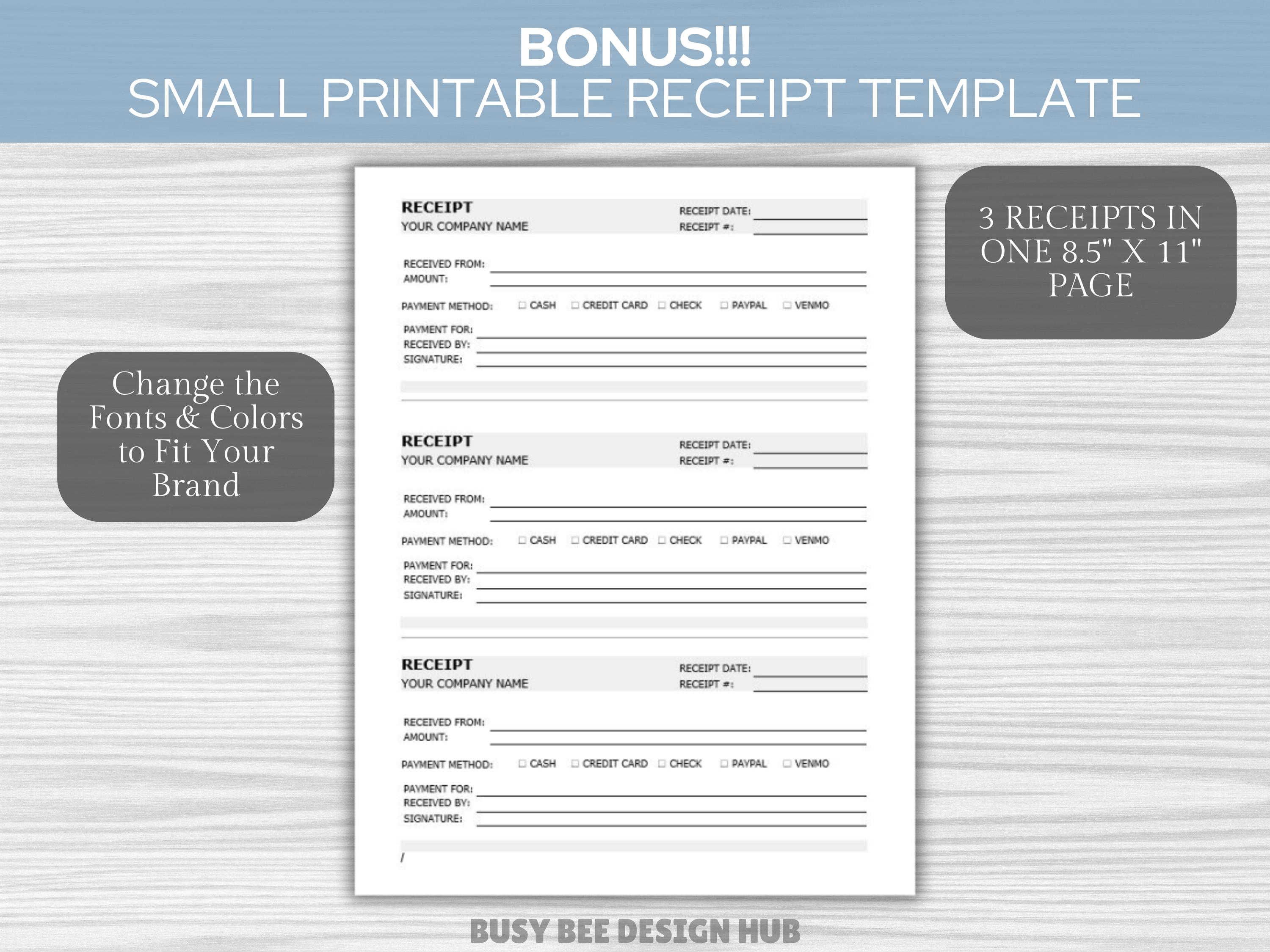 Editable Receipt Template Printable Small Business Digital Download ...