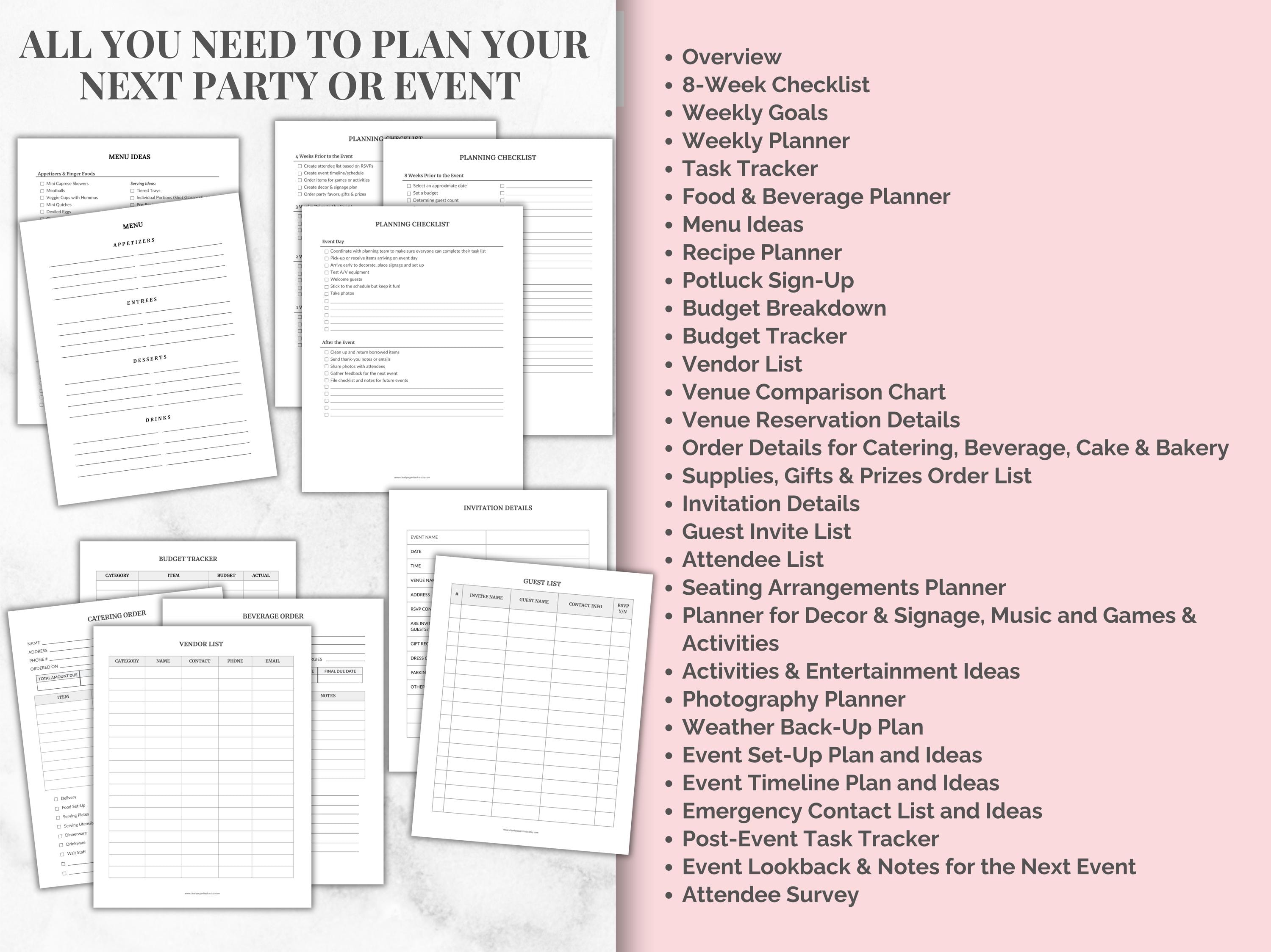 Printable Event Planner Bundle | Complete Party Planning Kit ...