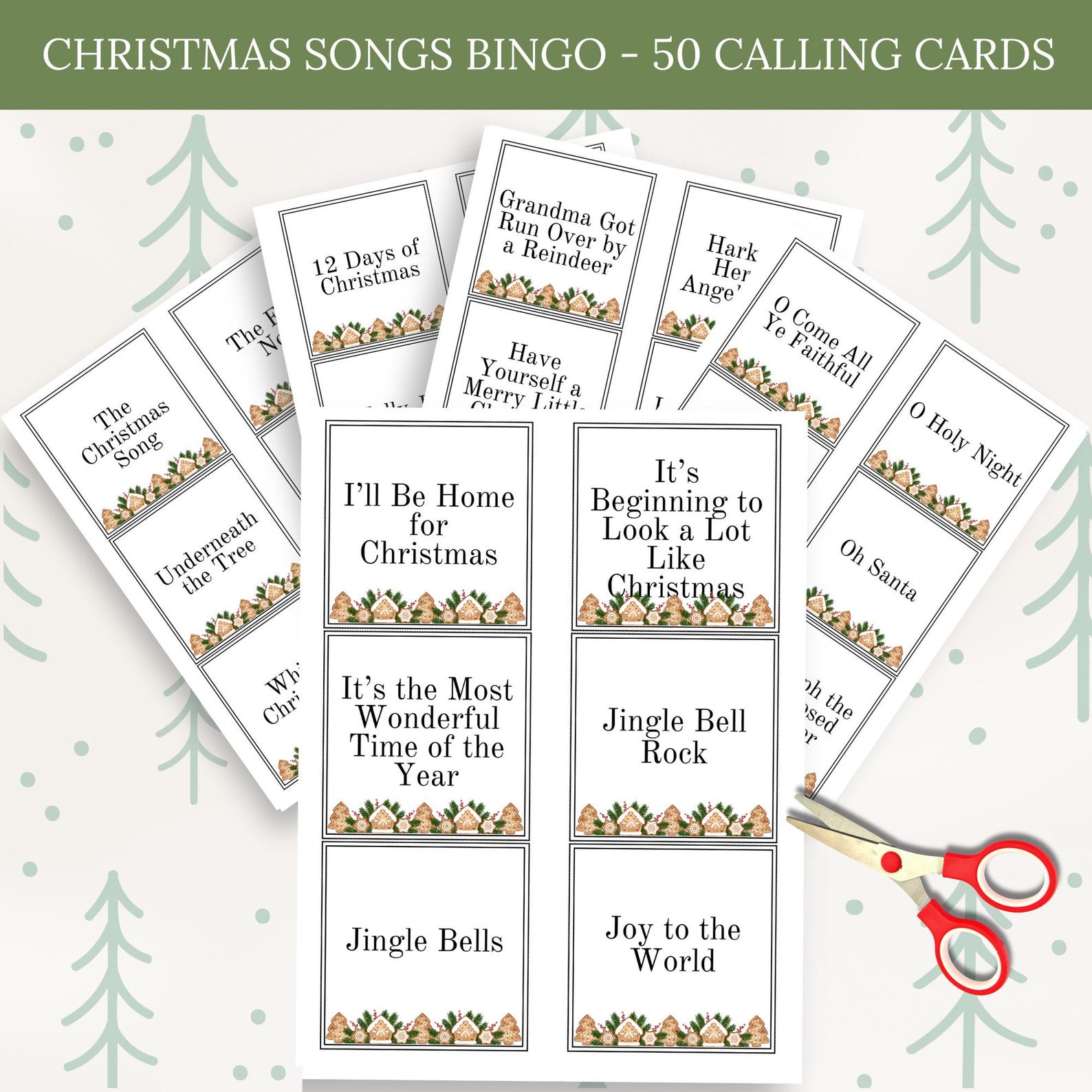 Christmas Songs Bingo Game for Adults - Printable 50 Bingo Cards in 3 ...