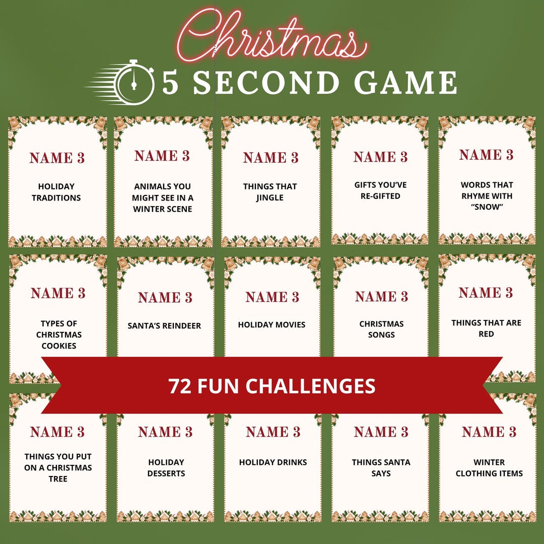 Christmas 5 Second Game Printable for Office Holiday Parties. Instant ...