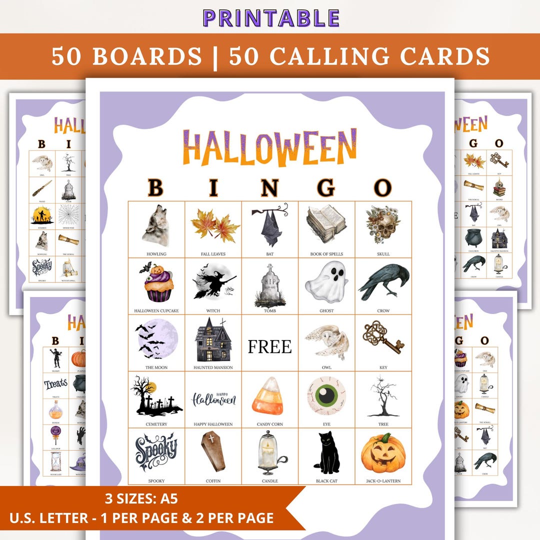 Halloween Bingo Party Game Printable: 50 Digital Download Bingo Cards ...