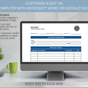 Editable Receipt Template Printable Small Business Digital Download ...