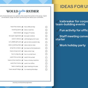 Would You Rather Ice Breaker Game: Printable Office Party Games ...