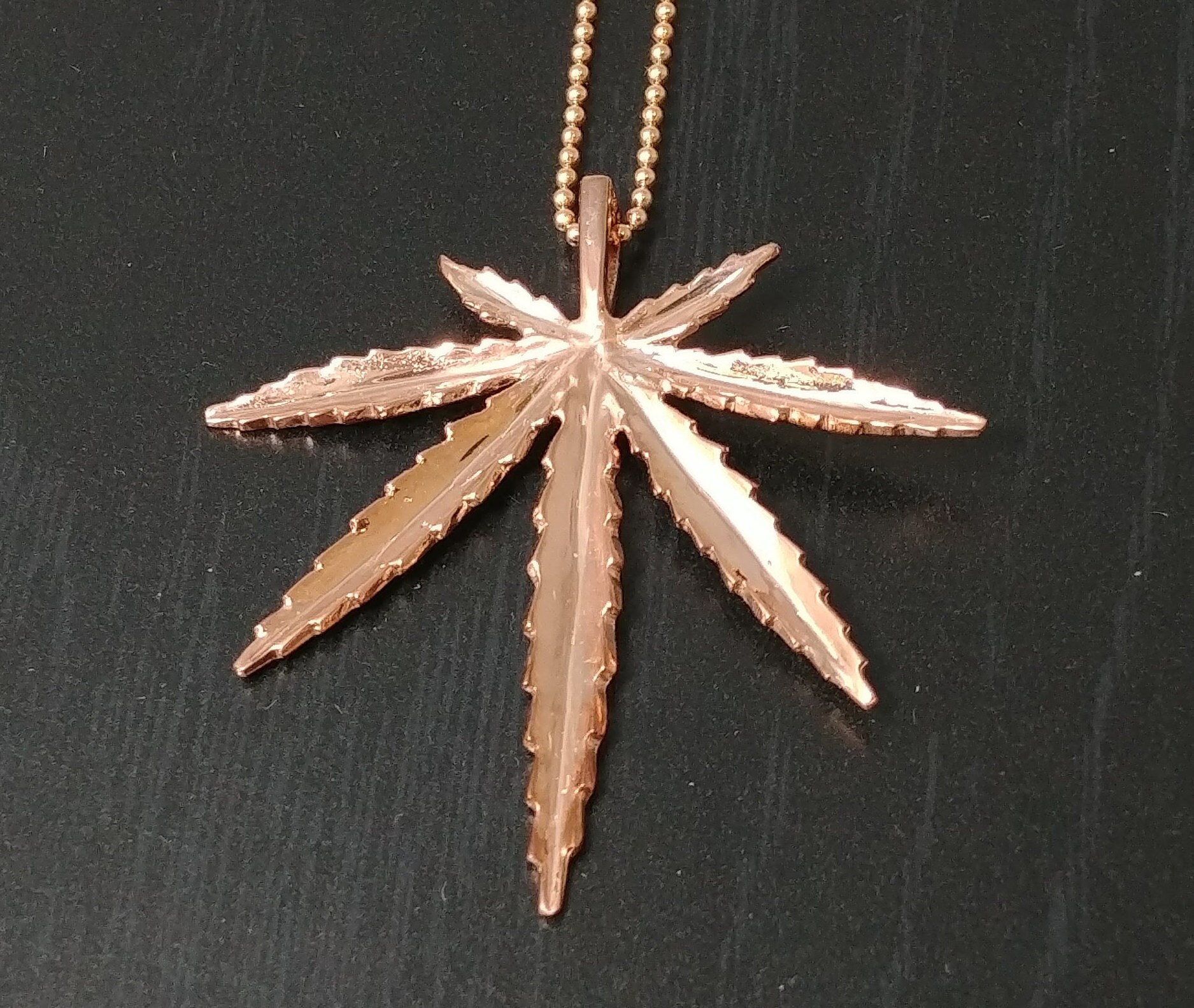Elegant Ribbed/textured Rose Gold Cannabis Leaf Domed .925 Rose Gold ...