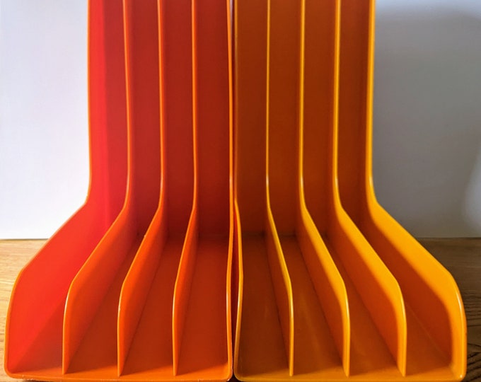 Pair of 1970s Orange Plastic Record Racks, With Storage for 12" Lps ...