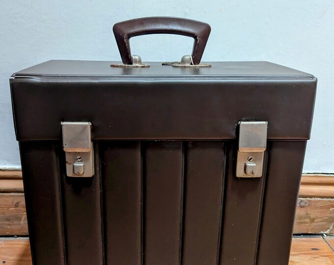 Vintage Dark Brown-green Record Case, Ribbed Vinyl Record Storage Carry ...