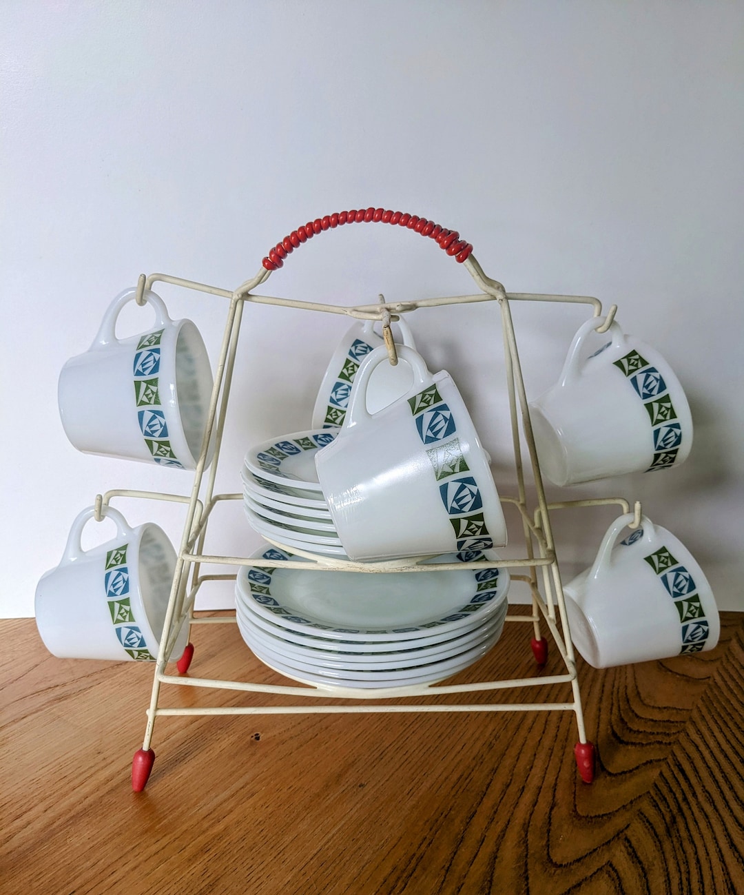 1960s Pyrex JAJ 18 Piece 'checkers' Pattern Tea Set With 6 Cups ...