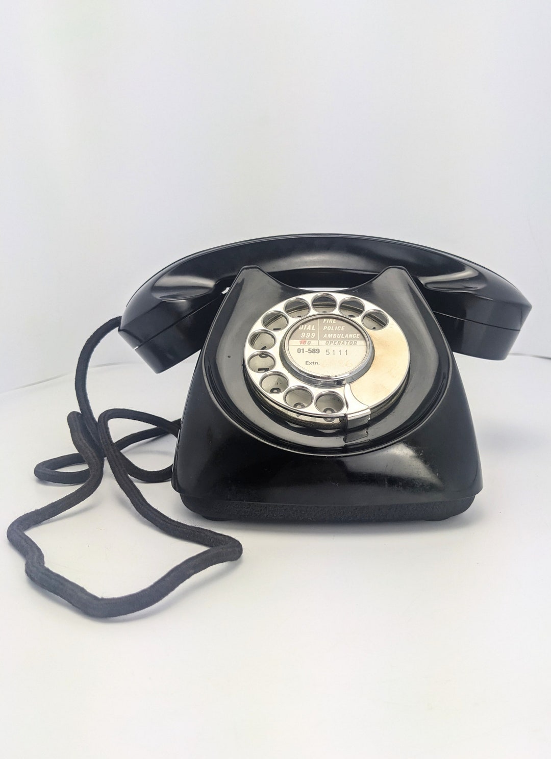 Midcentury Bakelite Black Telephone Unusual Rounded Design - Etsy