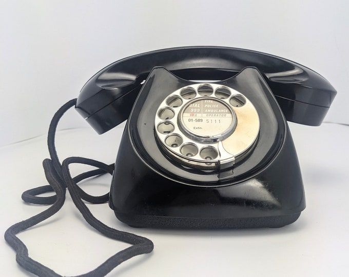 Midcentury Bakelite Black Telephone, Unusual Rounded Design Telephone ...