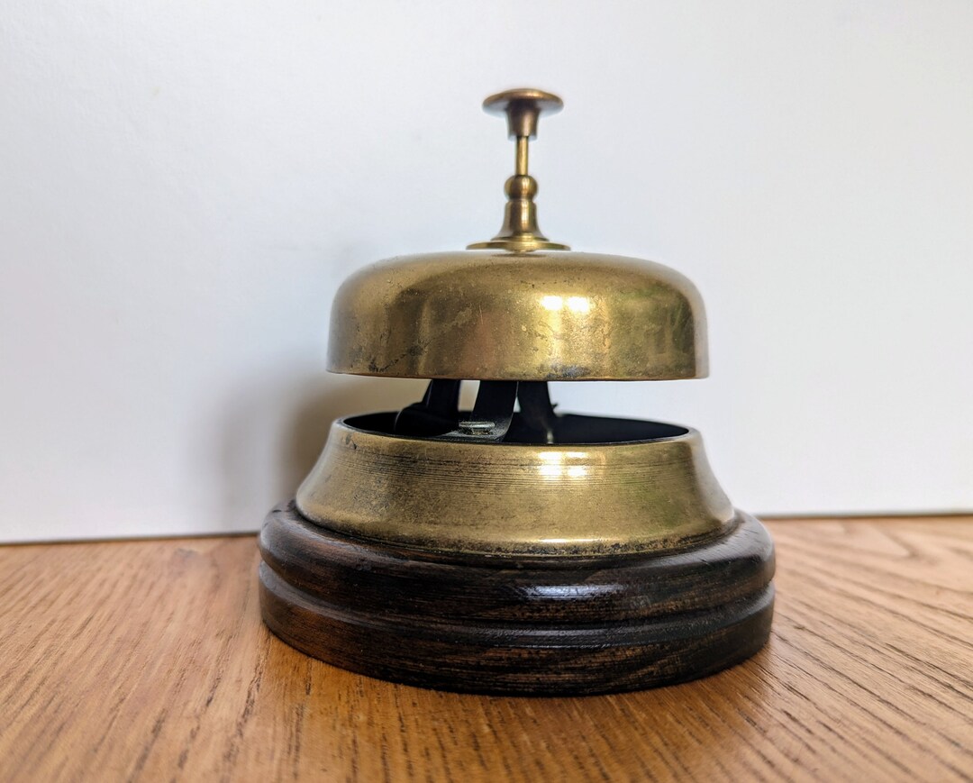 Vintage Brass Reception Bell, Ring for Assistance Counter Top Bell With ...