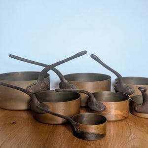 Set of Seven Antique Copper Pans With Iron Handles - Etsy