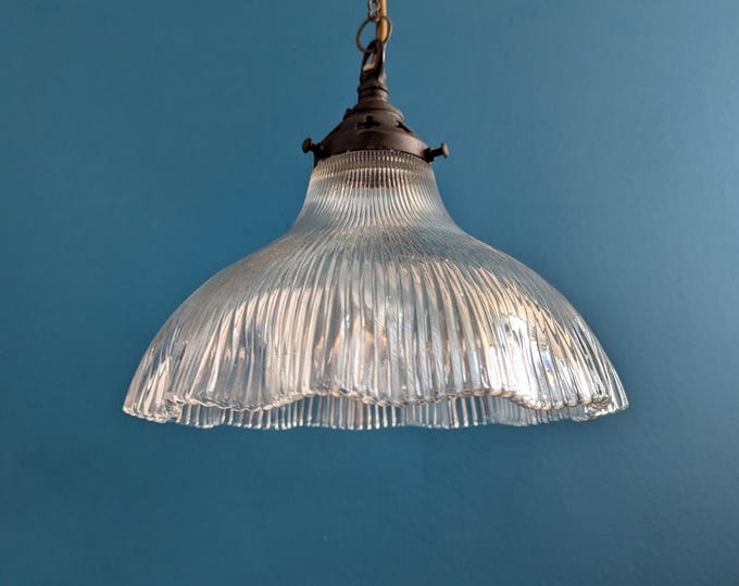 Early 1900s Holophane Glass Pendant Light Fitting With Original Brass ...
