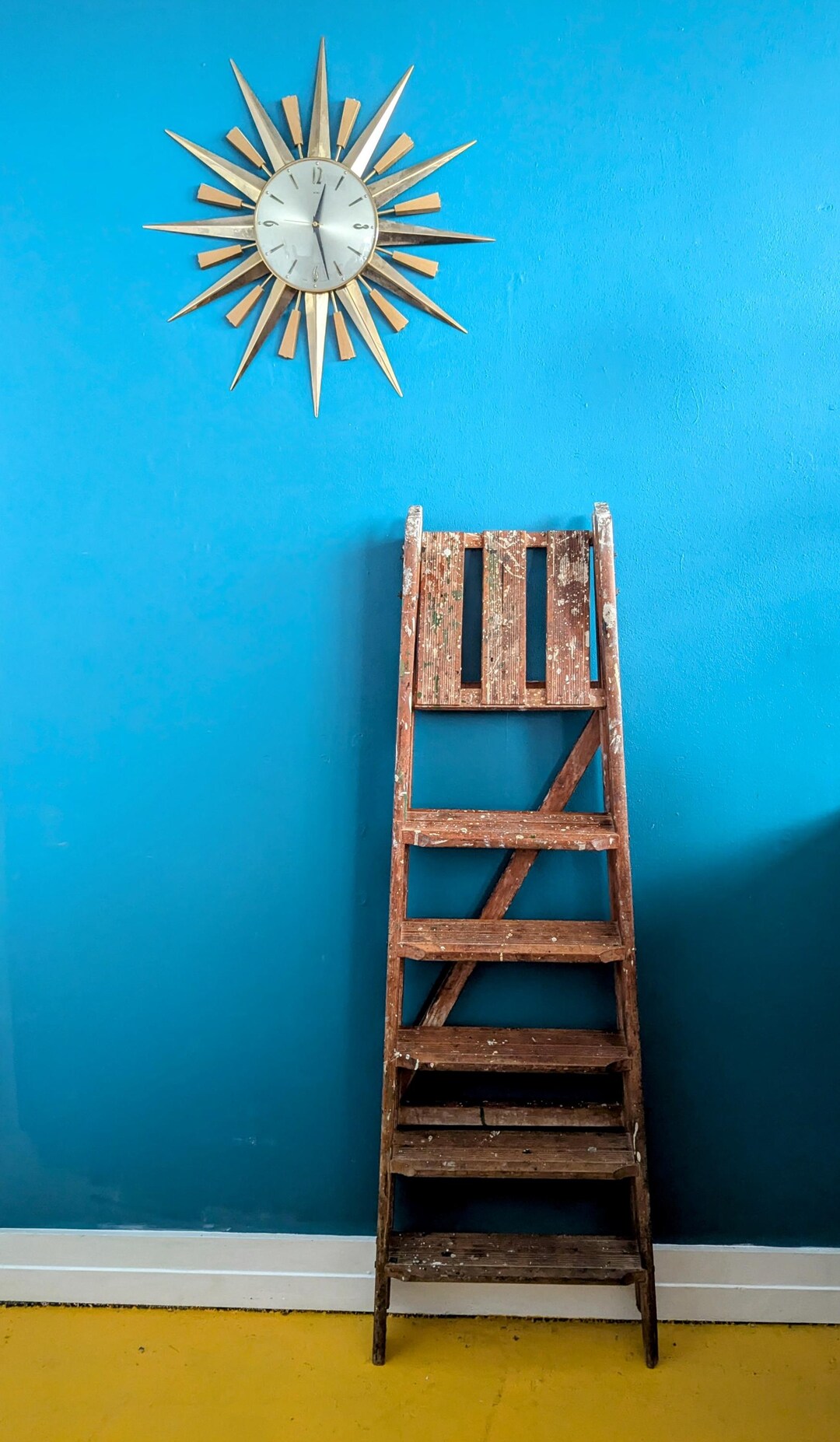 Large Midcentury Step Ladder, Tall Set of Beech Wood Decorator's Steps ...