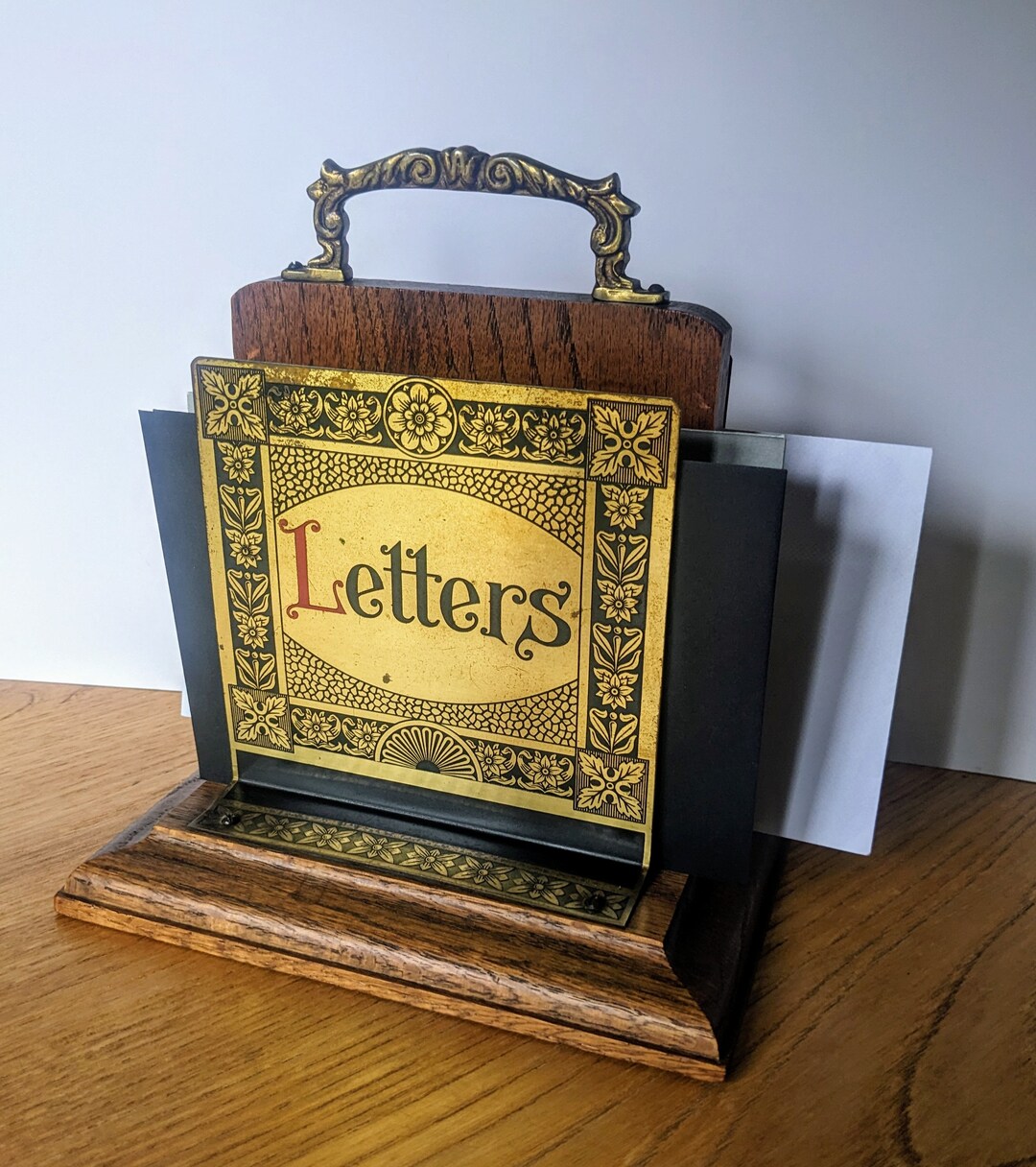 Antique Oak and Brass Letter Rack, Arts and Crafts Letter Rack - Etsy