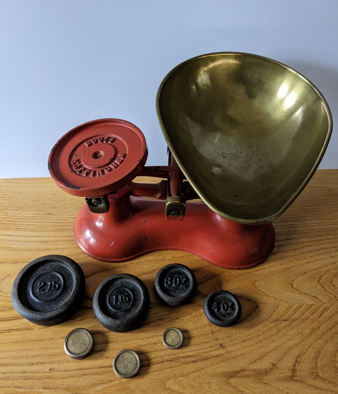 Midcentury Red Boots of Nottingham Cast Iron Kitchen Scales With Brass ...