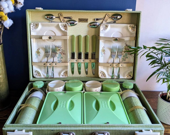 1960s Complete Brexton Picnic Hamper, Vintage Midcentury Picnic Hamper ...