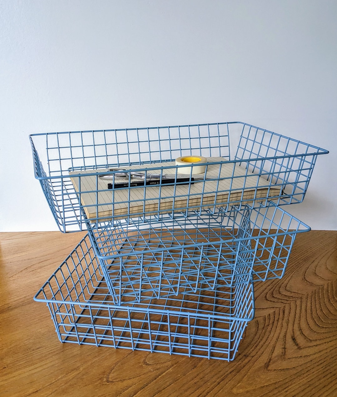Vintage Desk Storage, New Deadstock Pale Blue Wire Paperwork Trays ...