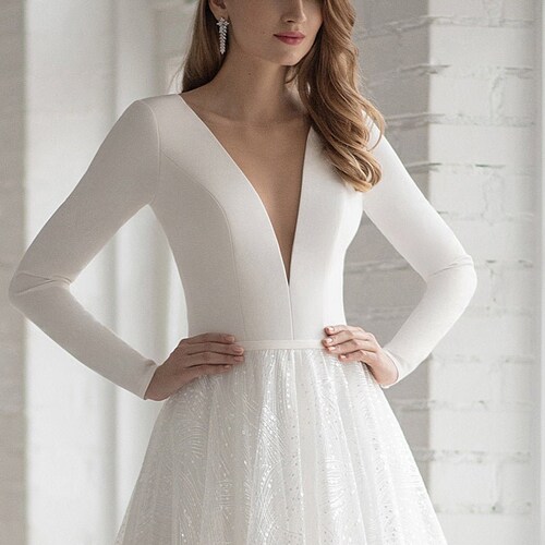 Satin Long Sleeves Wedding Dress Bridal Dress Minimalistic Etsy