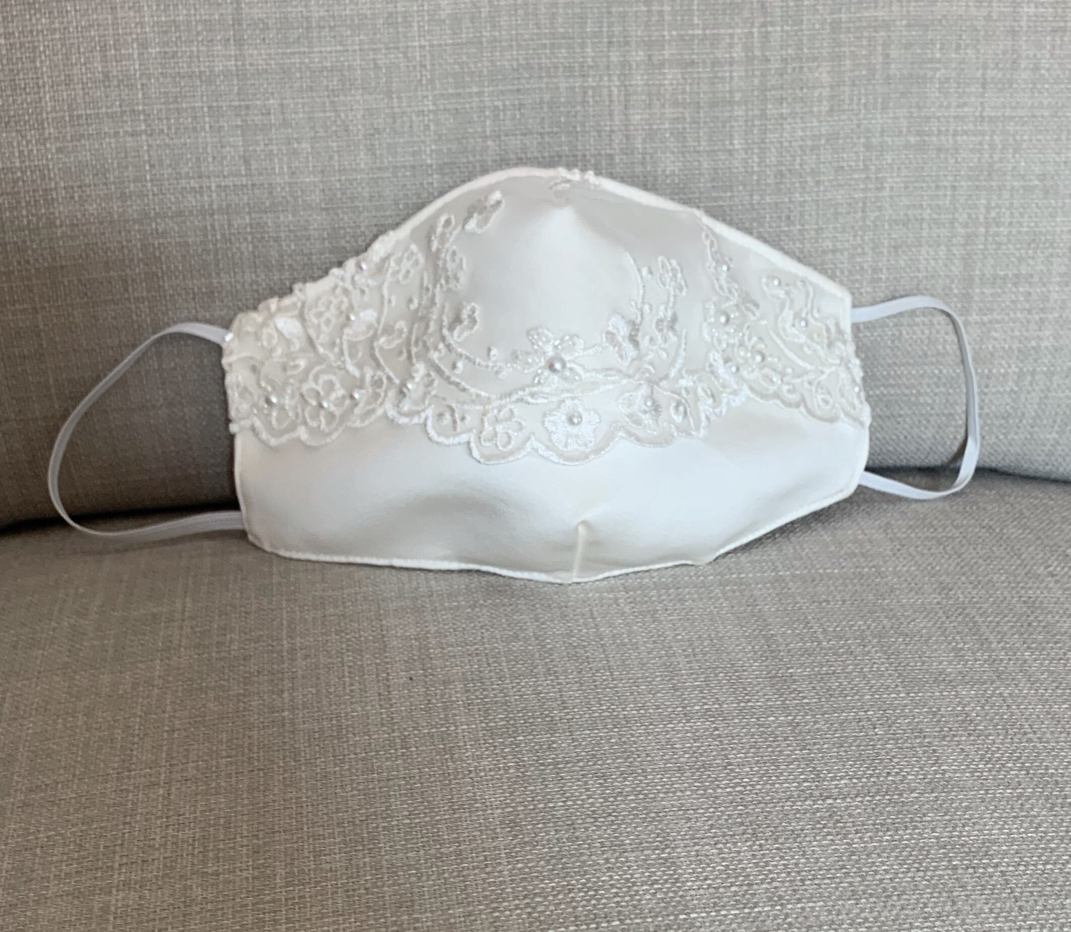 Bridal face mask pearls embroidered lace mask wedding white | Etsy