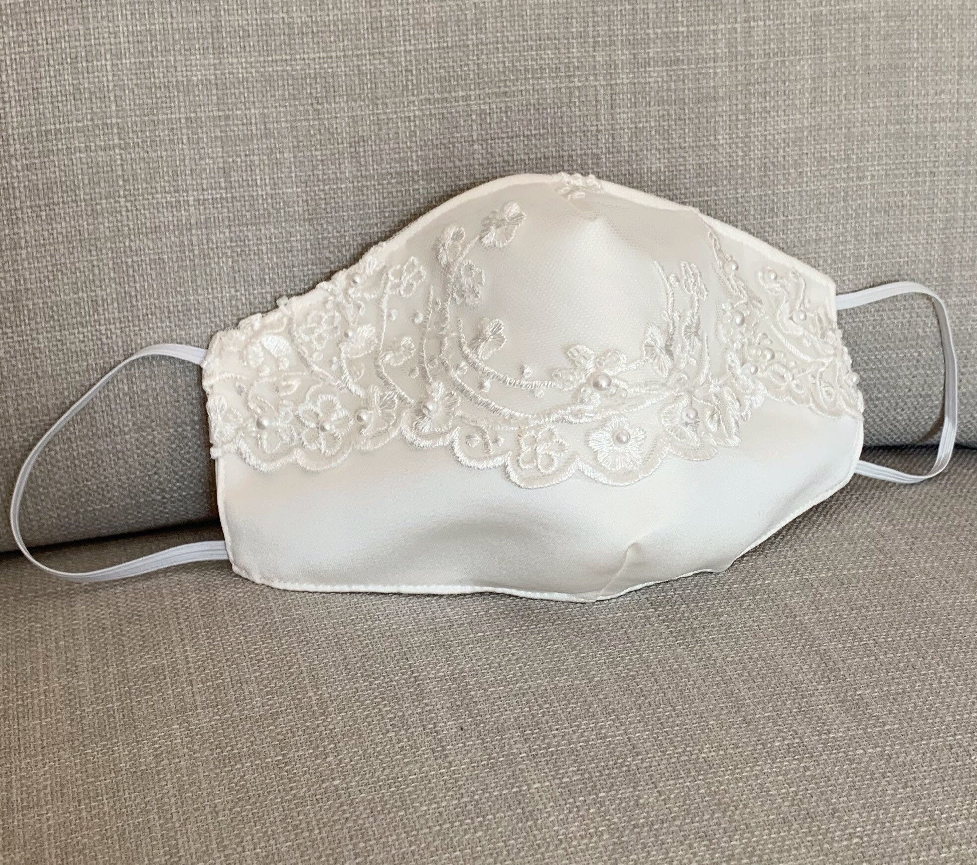 Bridal face mask pearls embroidered lace mask wedding white | Etsy
