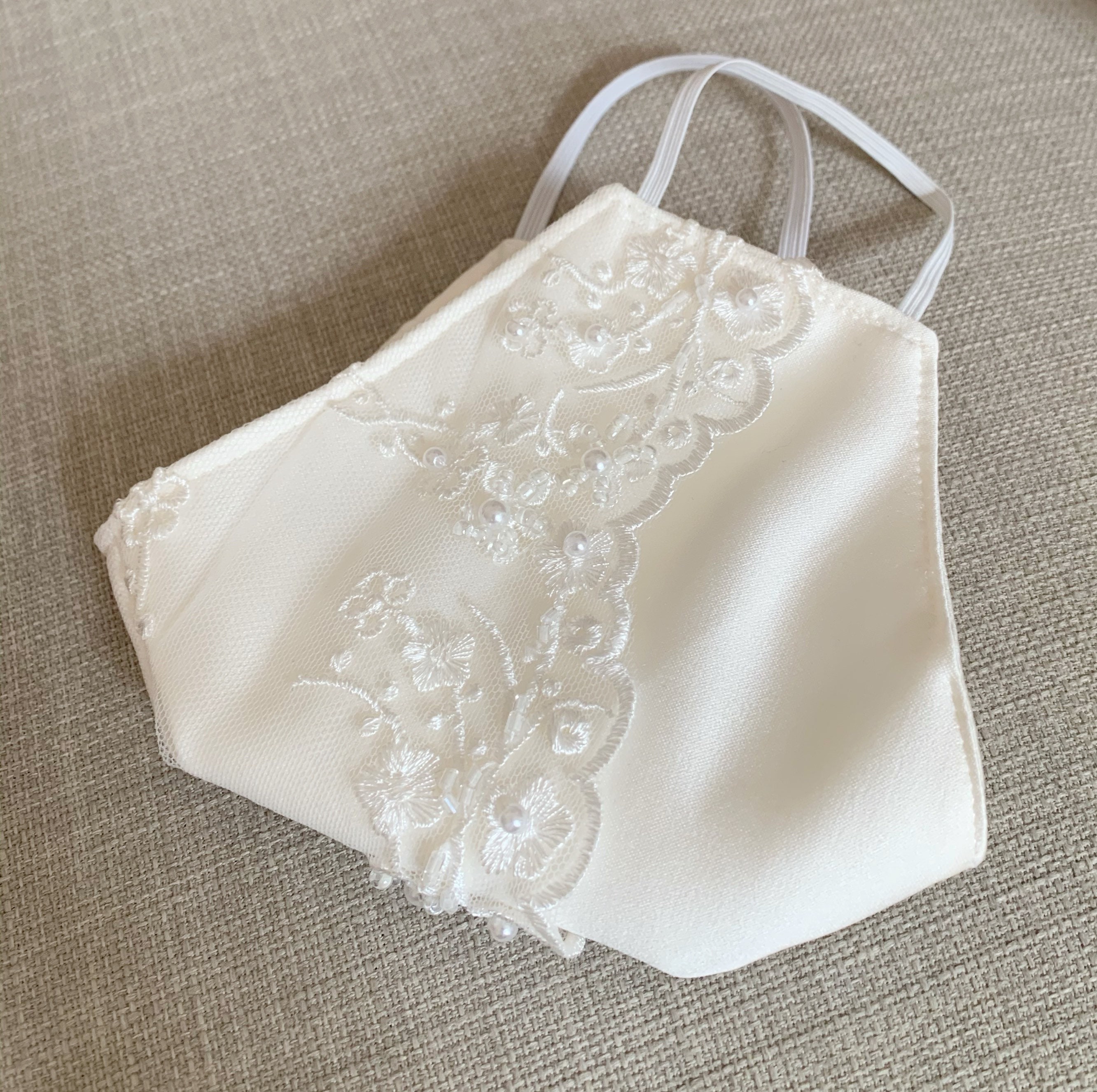 Bridal face mask pearls embroidered lace mask wedding white | Etsy