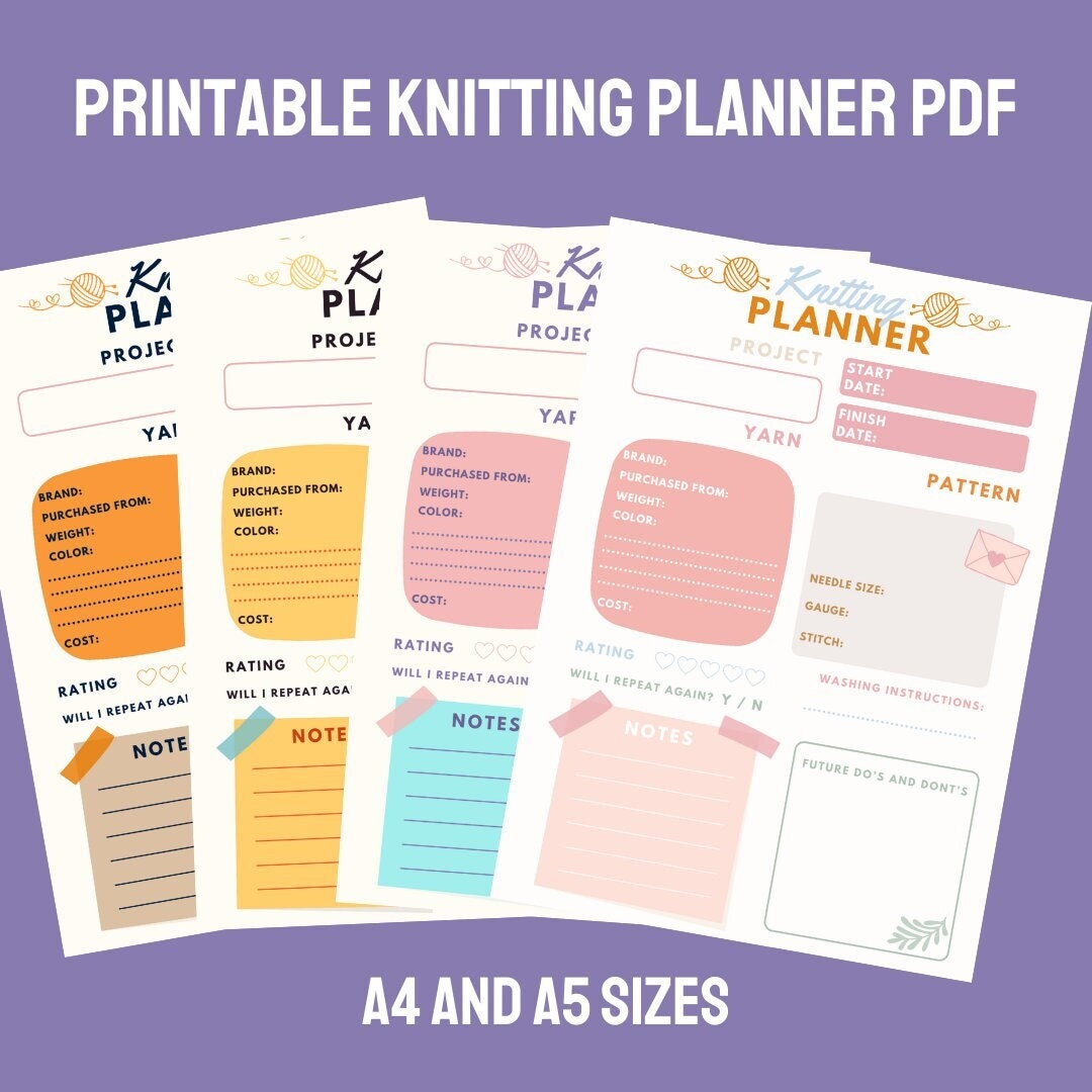 Printable Knitting Planner | PDF | A4 | A5 | Pink - Etsy