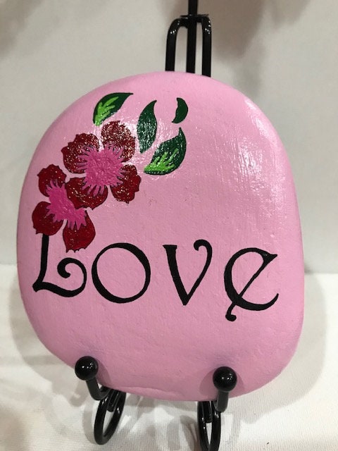 Painted Rock - Love (pink With Flowers) - Etsy
