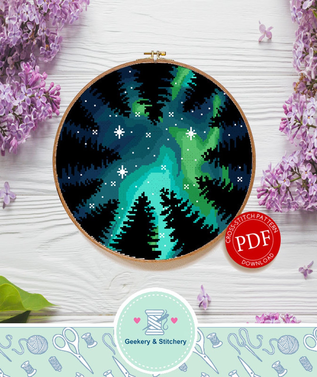Aurora Forest Canopy | Digital Download | Round Cross Stitch Pattern ...