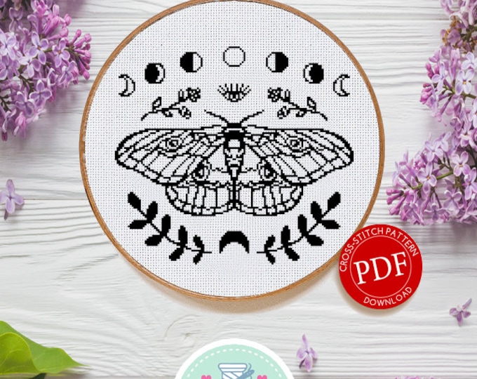 Mystical Moth Digital Download Witch Cross Stitch Pattern | Etsy Australia