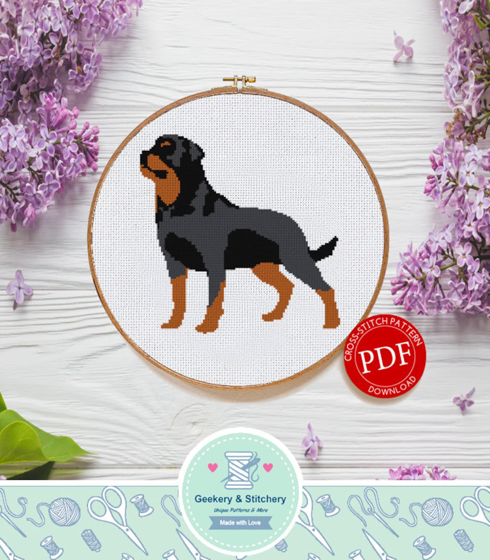 Rottweiler Digital Download Dog Breed Cross Stitch Pattern | Etsy