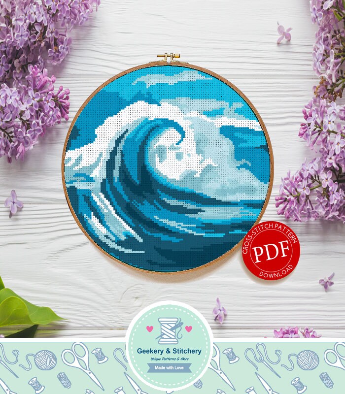Ocean Wave | Digital Download | Round Cross Stitch Pattern | - Etsy