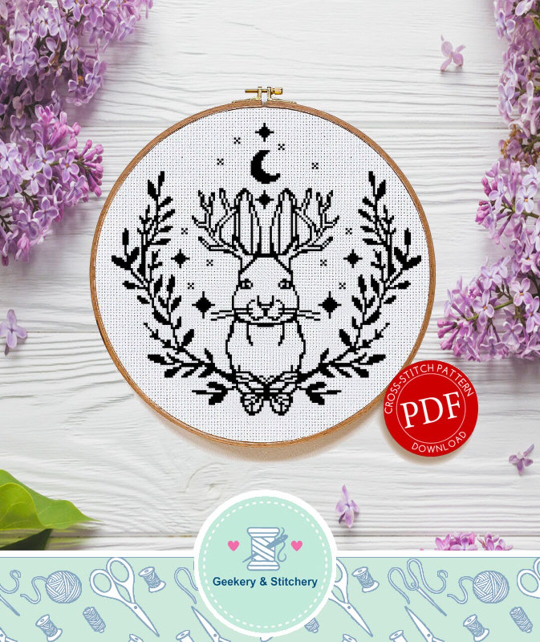Mystical Jackalope | Digital Download | Witch Cross Stitch Pattern | - Etsy