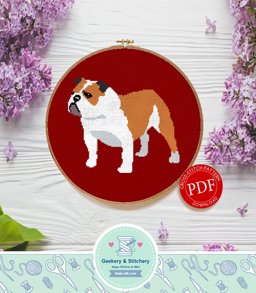 English Bulldog | Digital Download | Dog Breed Cross Stitch Pattern ...