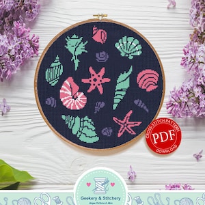 Seashell Modern Cross Stitch Pattern, Sea Life Modern Nursery Cross ...