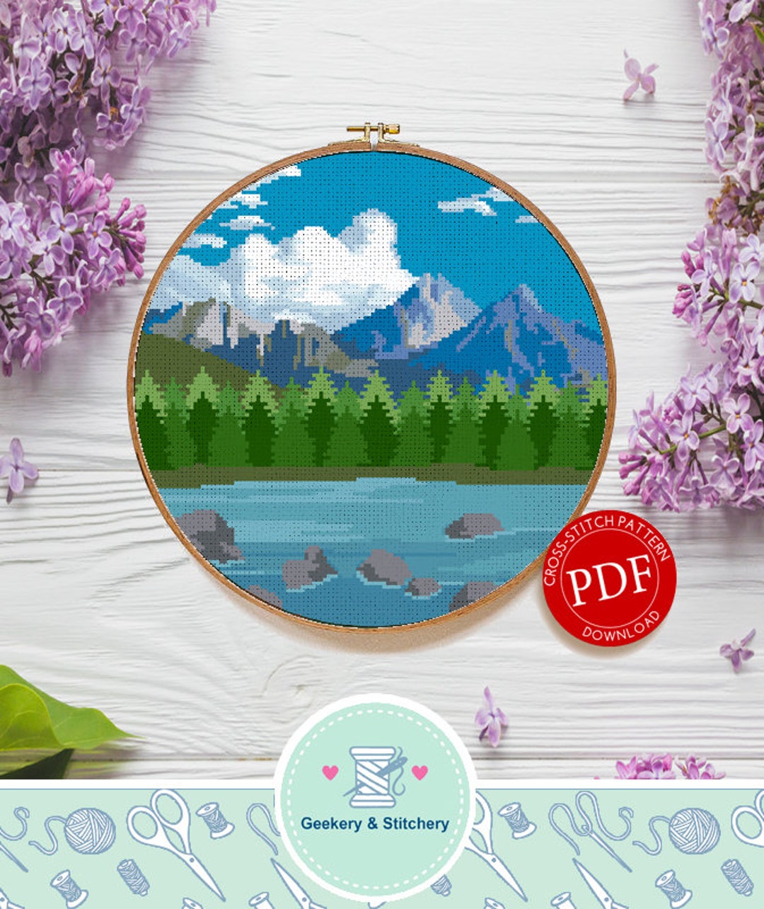 Sawtooth Range Idaho | Digital Download | Round Cross Stitch Pattern ...
