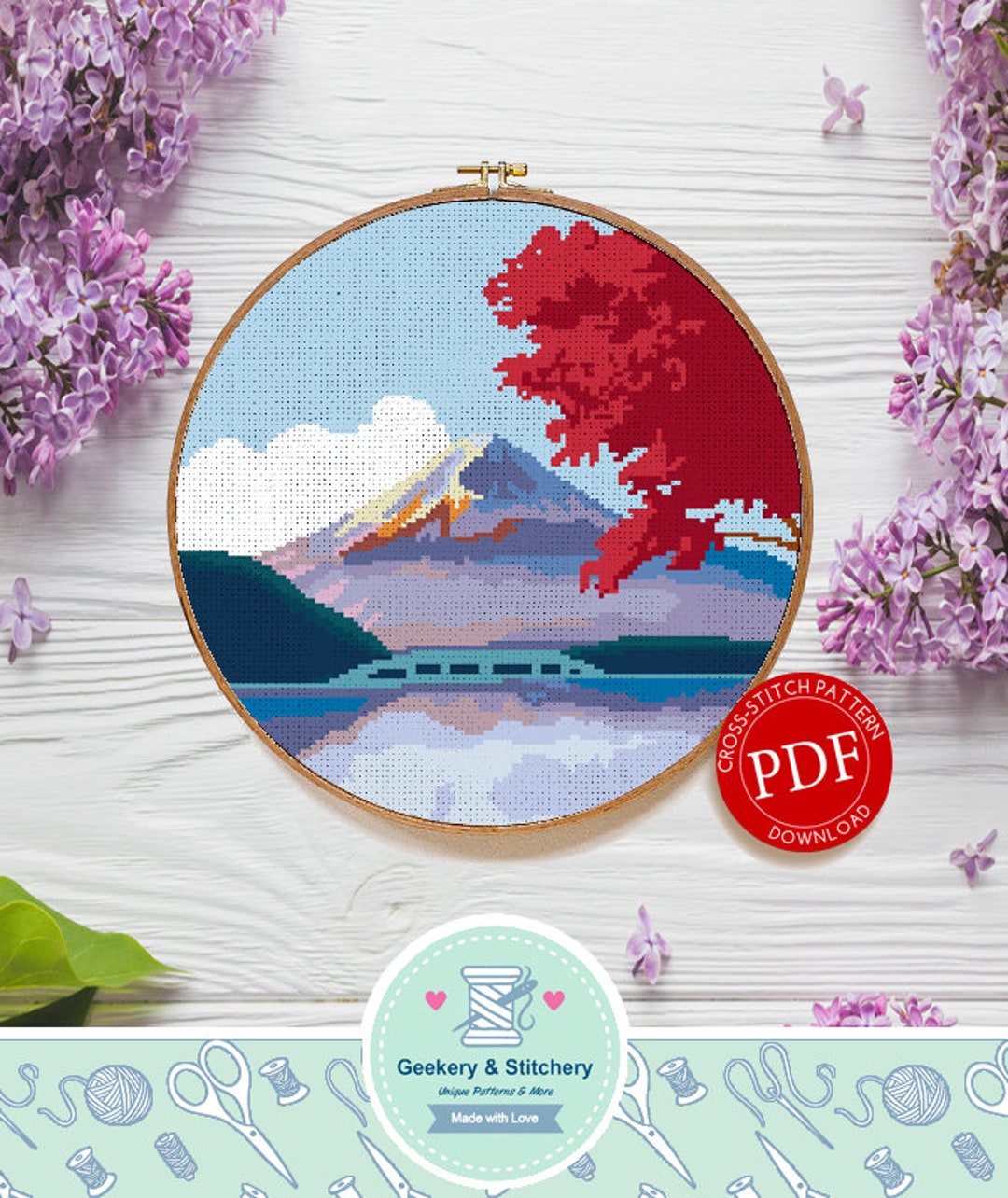 Mount Fuji | Digital Download | Round Cross Stitch Pattern | - Etsy