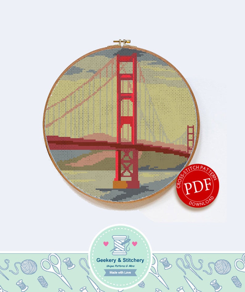 Golden Gate Bridge | Digital Download | Round and Oval Cross Stitch ...