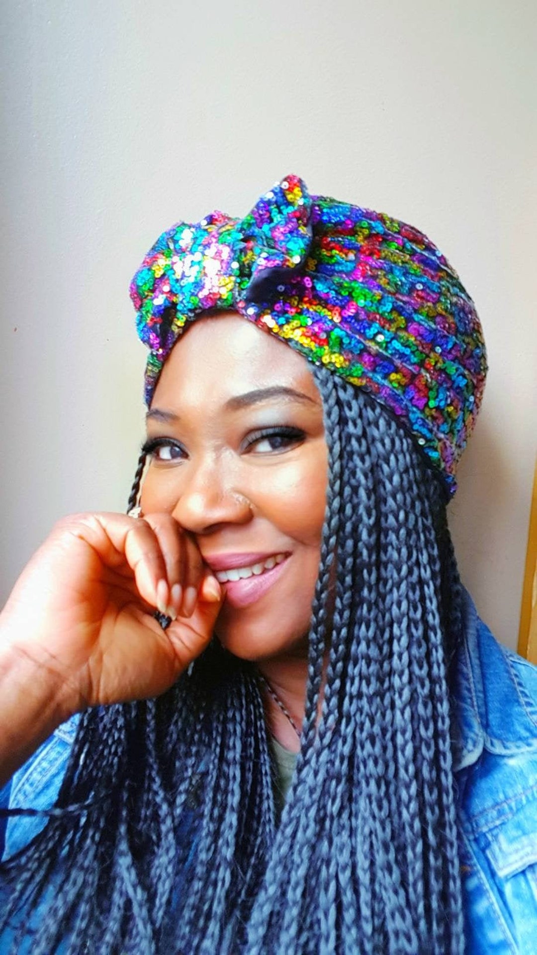 Rainbow Sequin Turban: Sparkling Festive Headband - Etsy