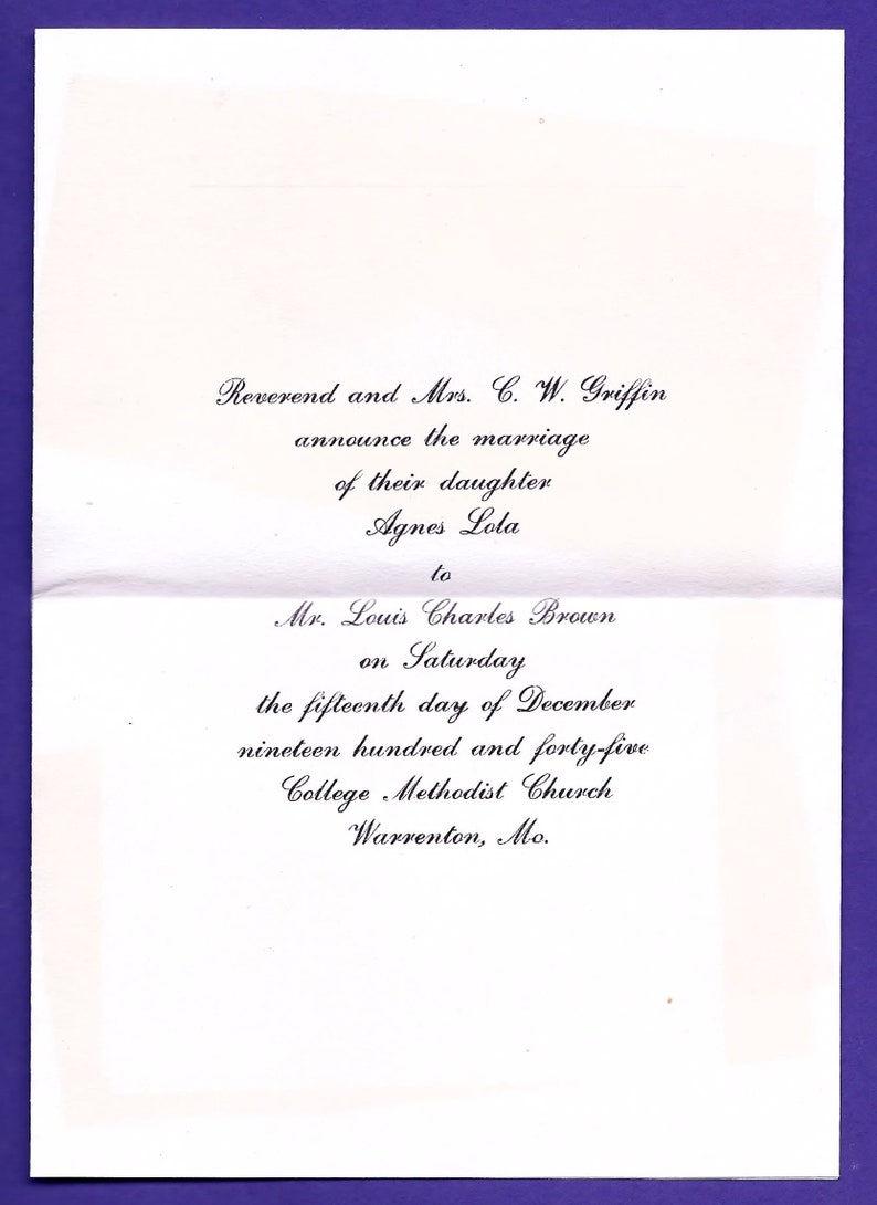 1940s Wedding Invitation/announcement Plus Envelope Warrenton Missouri ...
