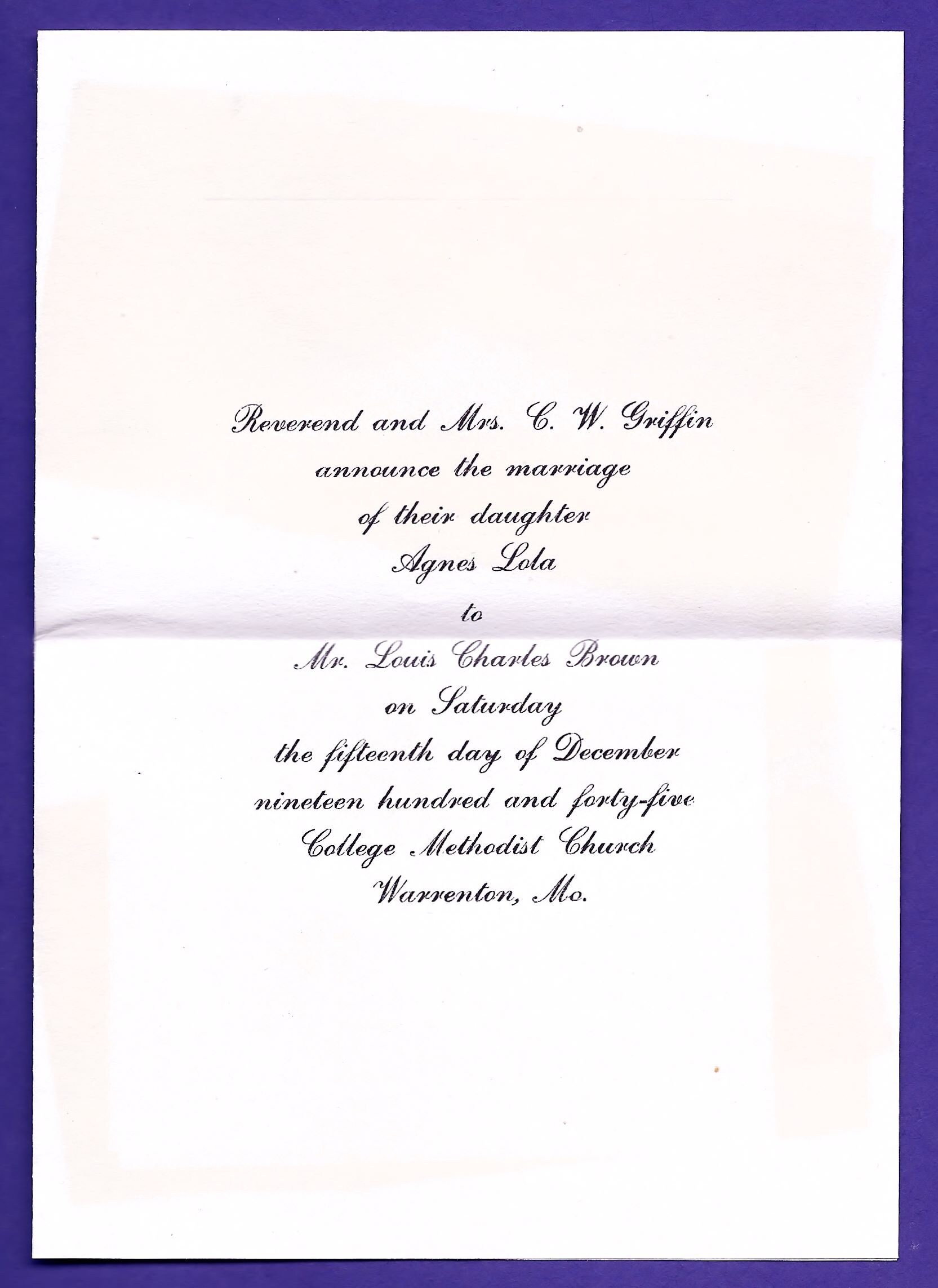 1940s Wedding Invitation/announcement Plus Envelope Warrenton Missouri ...