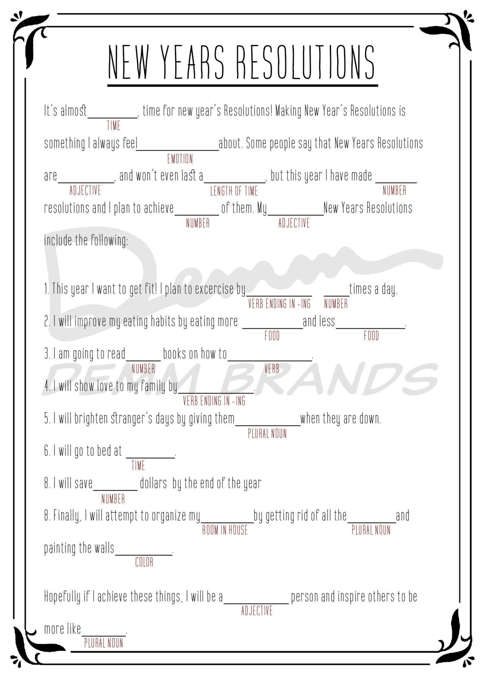 New Year's Resolution Mad Lib - Instant Download - Etsy