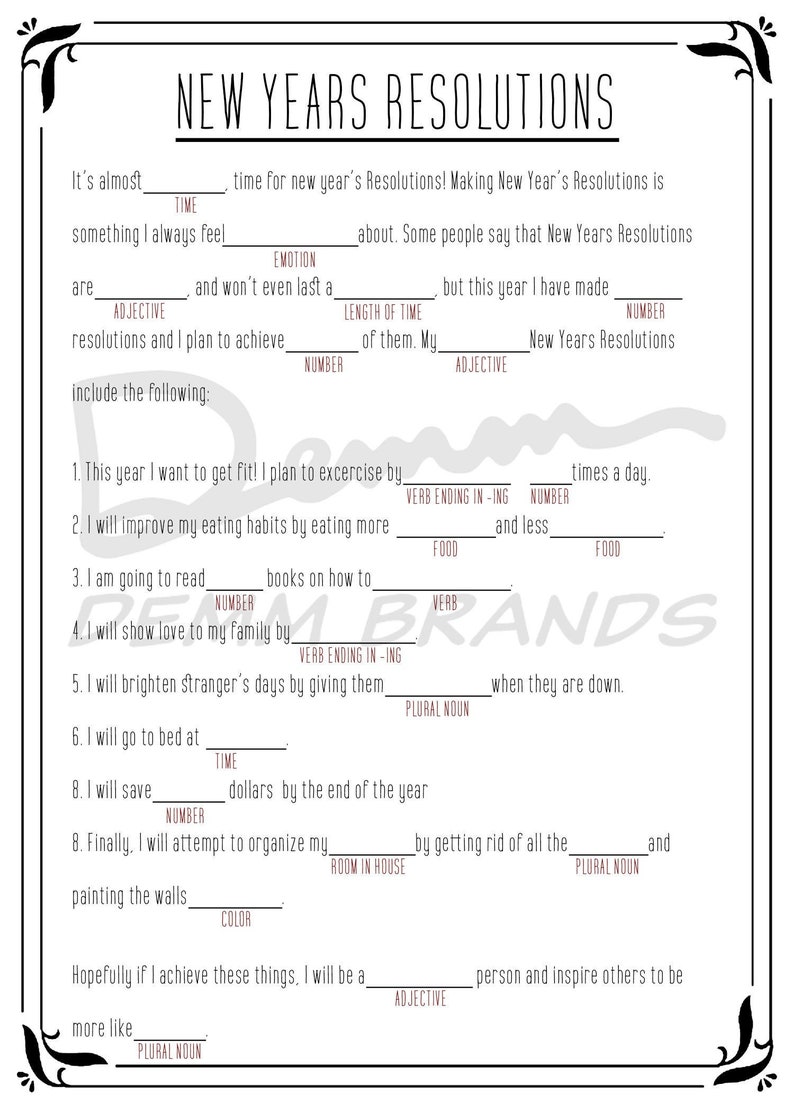 New Year's Resolution Mad Lib - Instant Download - Etsy