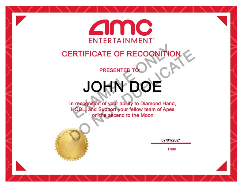 AMC Stock Certificate of Recognition - Etsy