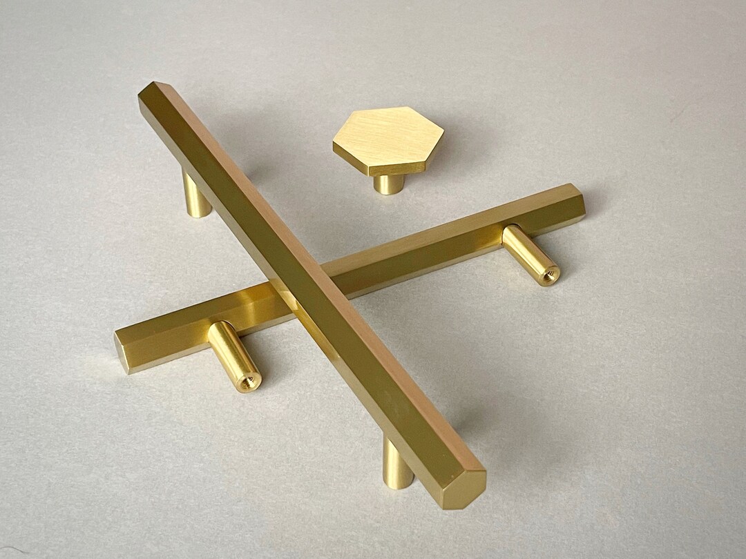 Solid Brass Hexagon Drawer Pulls: Minimalist Cabinet Handles - Etsy