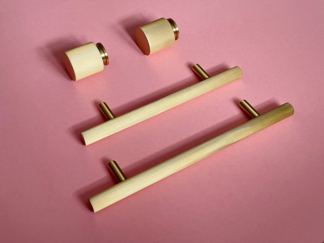 Solid Brass Grooved Cabinet Handles: Minimalist Gold Drawer Pull - Etsy