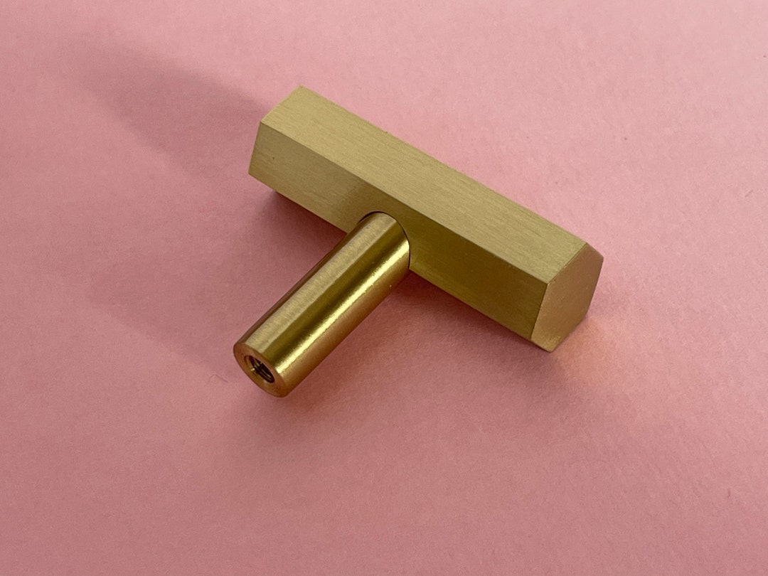 Solid Brass Hexagon Handles Slim Minimalist Brass Cupboard Handles ...